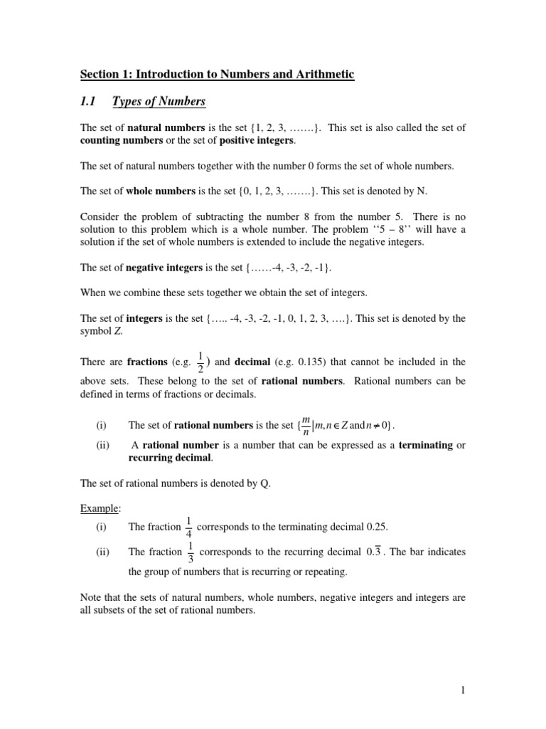 1 Introduction To Numbers and Arithmetic | PDF | Fraction (Mathematics ...