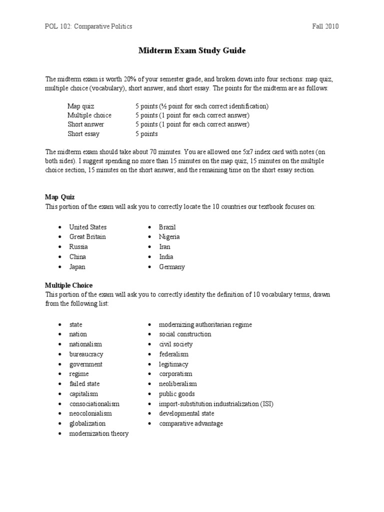 POL 102 Midterm Exam Study Guide | PDF | Failed State | State (Polity)