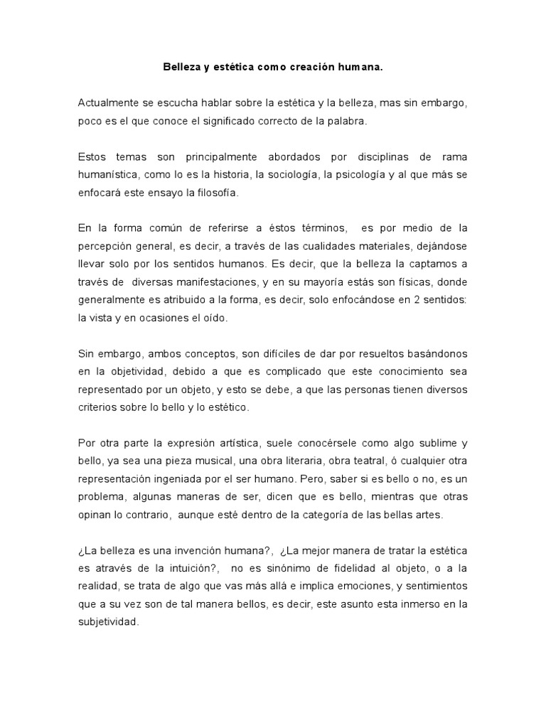 La Belleza: Creación Humana y Filosofía | PDF | Estética | Belleza