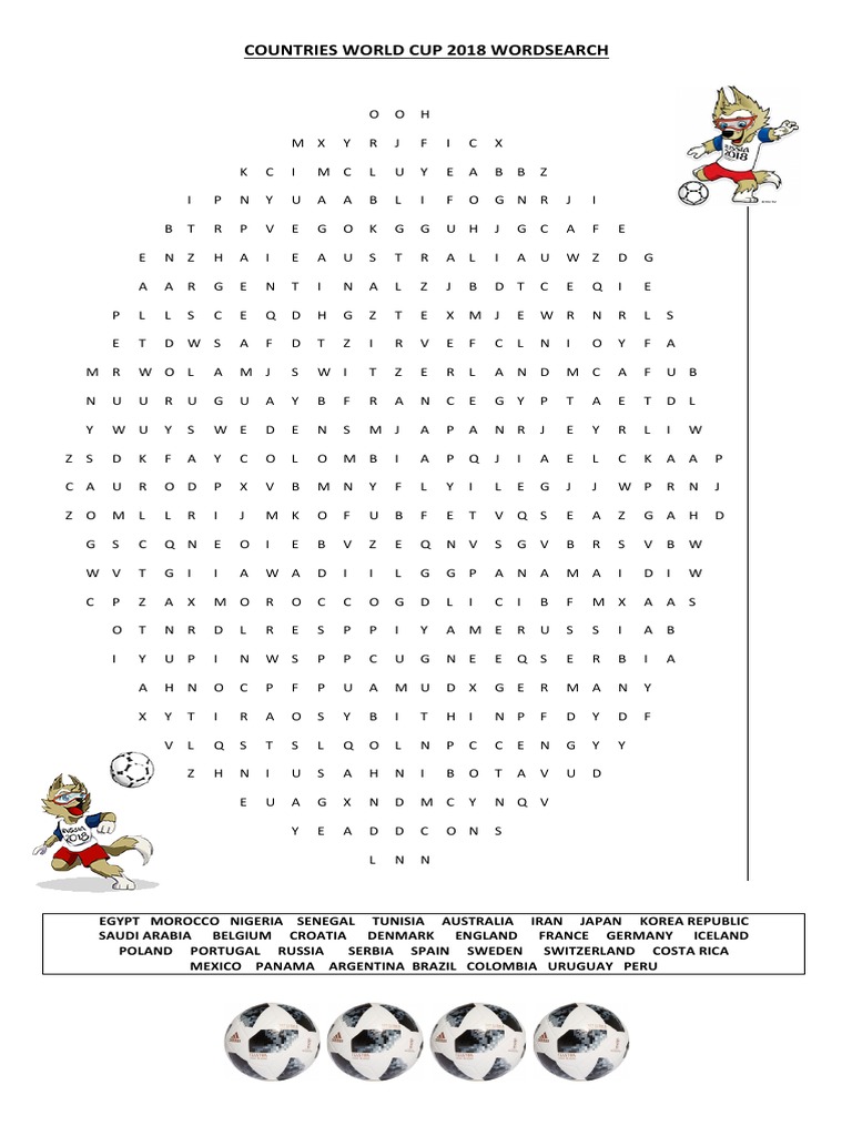 World Cup 2018 Wordsearch Fun Activities Games Wordsearches 106060 ...