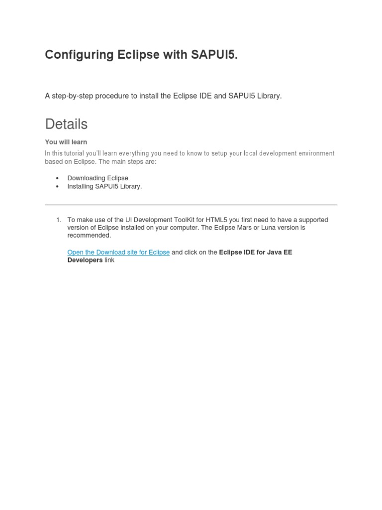 Configuring Eclipse With SAPUI5 | PDF
