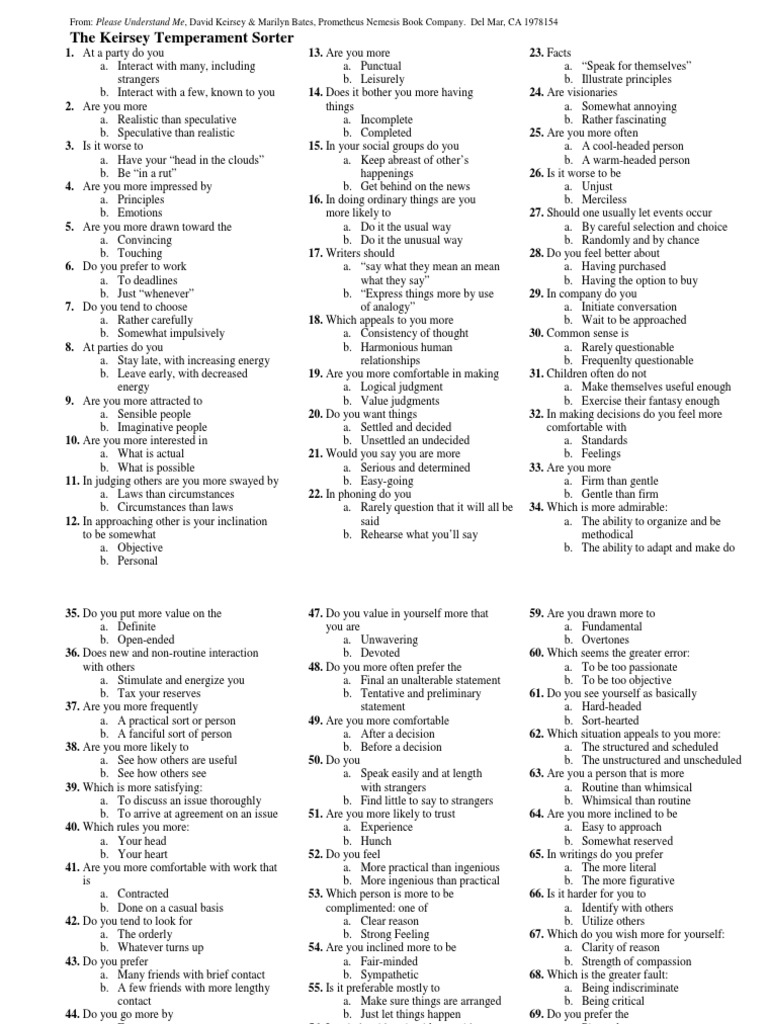 please understand me - kiersey personality quiz | Reason | Stereotypes