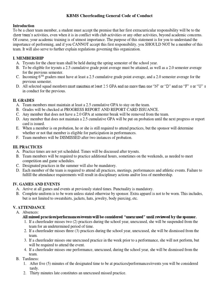 Code of Conduct | Download Free PDF | Cheerleading | Social Institutions