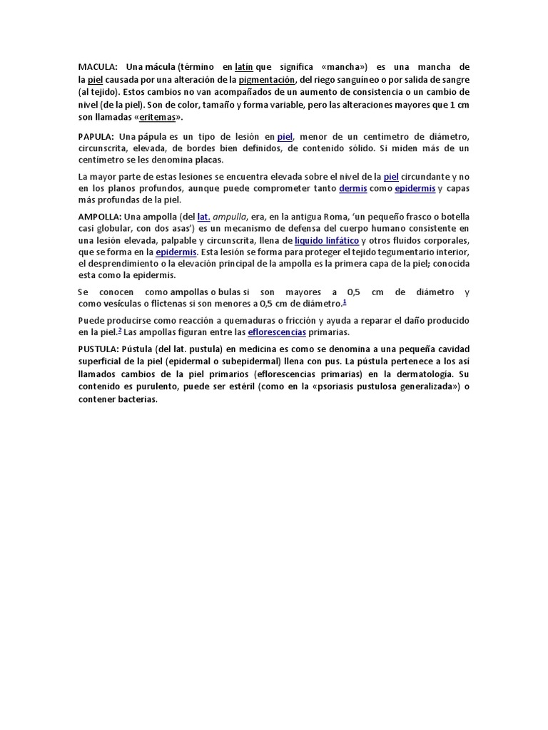 Definición de mácula y pápula en piel | PDF | Piel | Sistema tegumentario