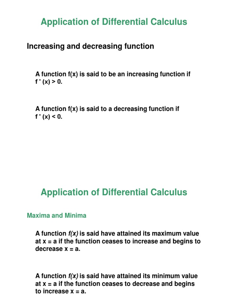 Application of Differential Calculus | PDF | Maxima And Minima ...