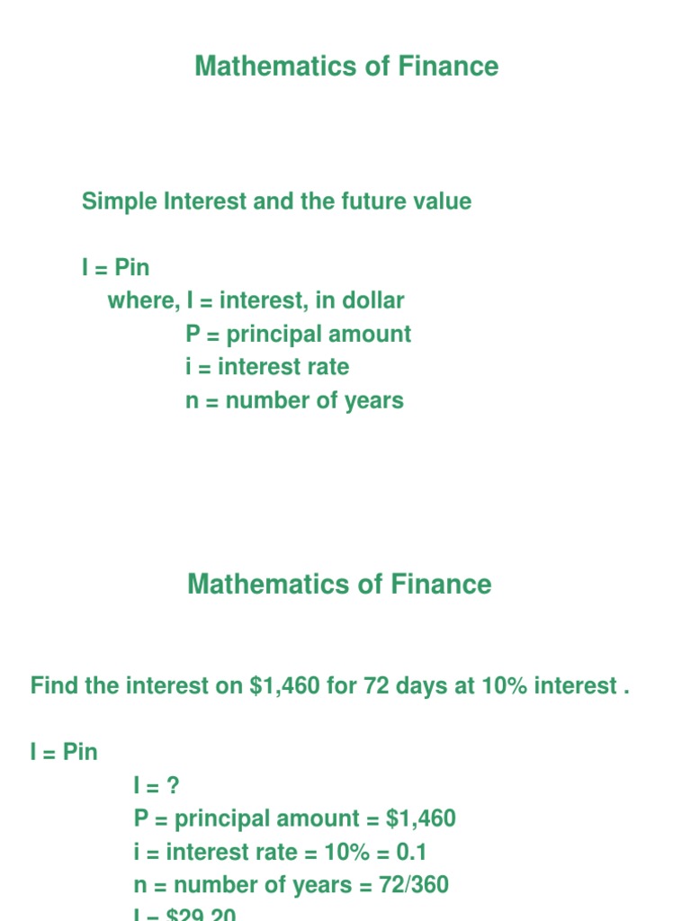 Mathematics of Finance Formulas | PDF | Demand For Money | Loans