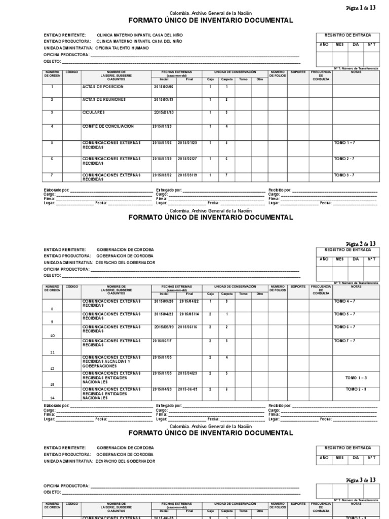 Fuid Inventario Documental Despacho 2015 | PDF