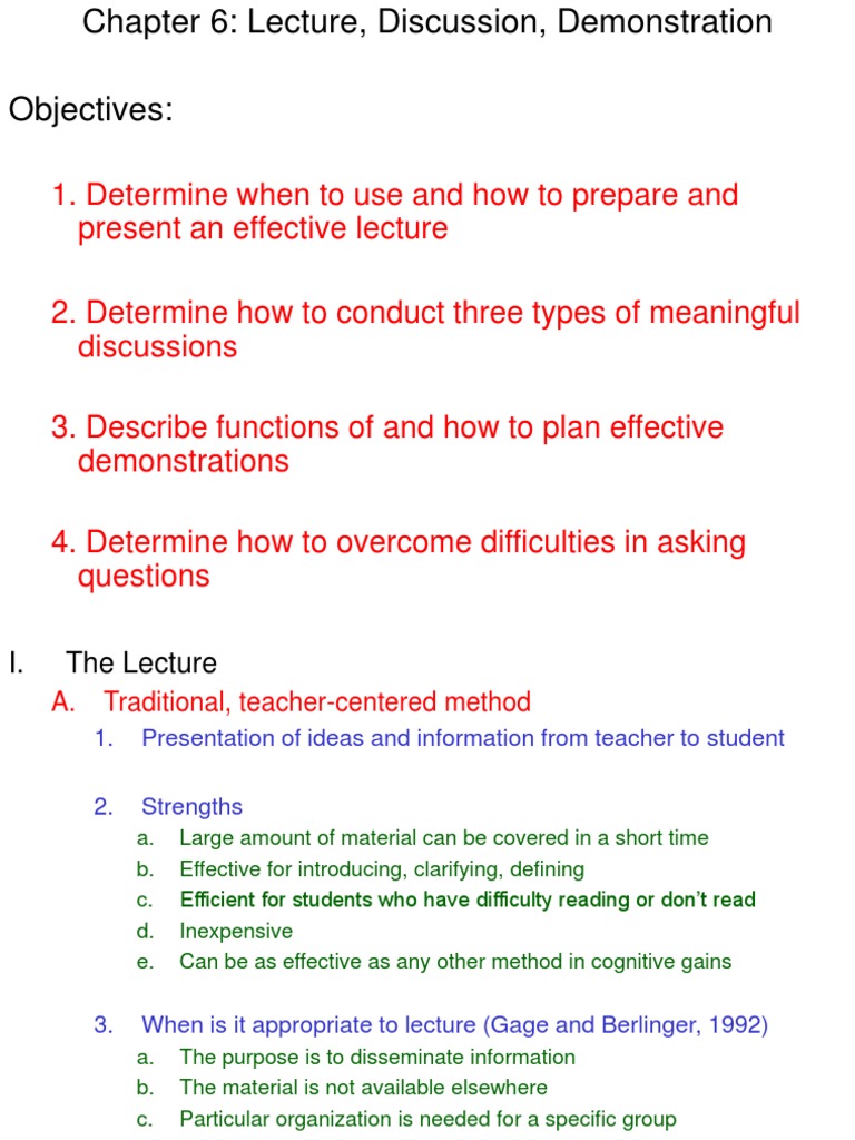 Lecture, Discussion, and Demonstration Methods | PDF | Lecture | Question