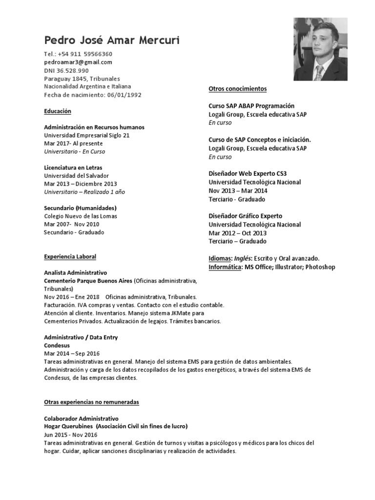 Pedro Amar Mercuri - CV Junio | PDF | Business