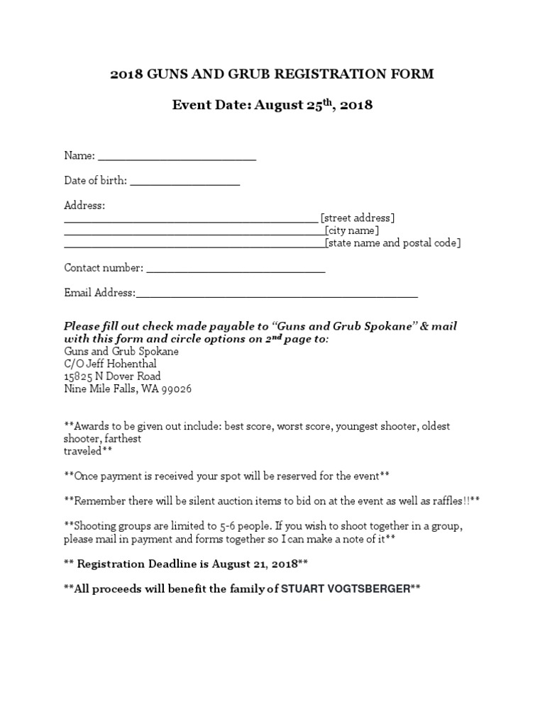 2018 Guns and Grub Registration Form | PDF