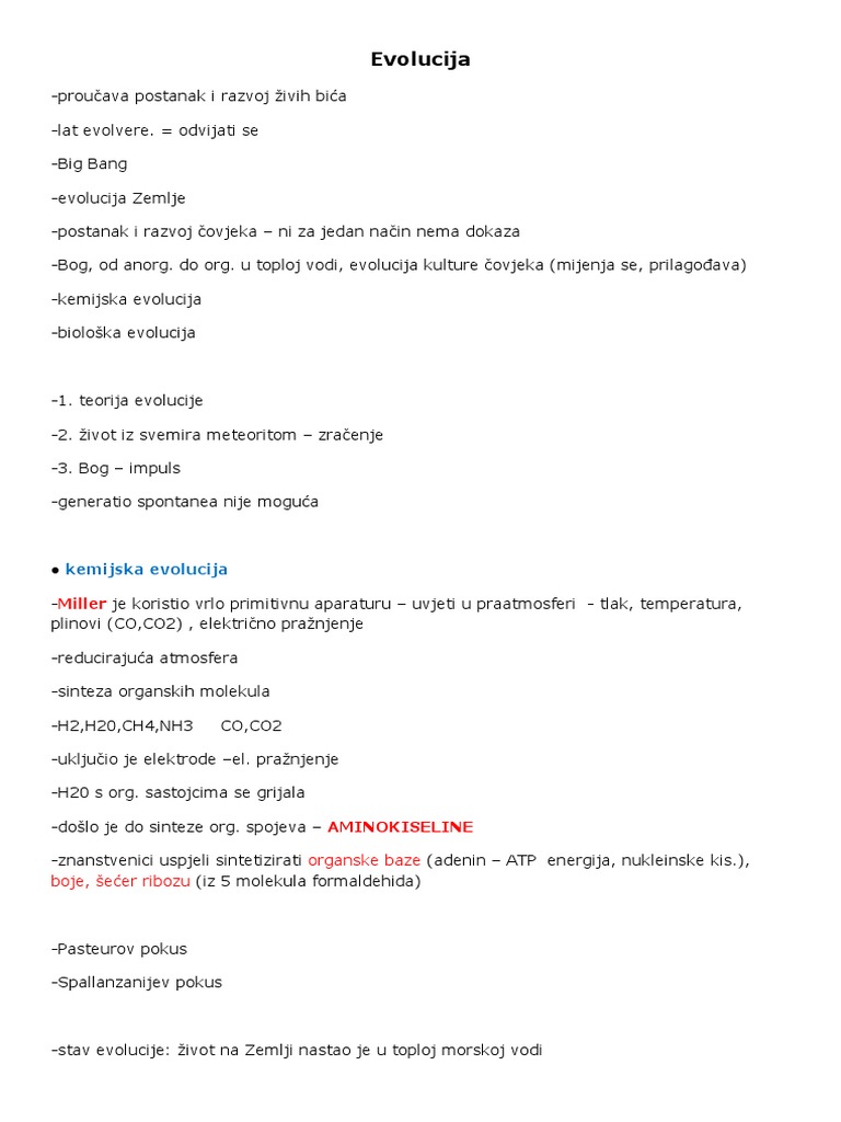 Evolucija Skripta Biologija Gimnazija | PDF