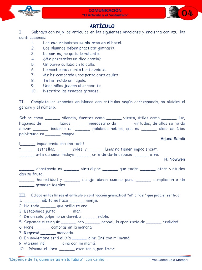 C 4 El Articulo y El Sustantivo | PDF | Morfología Lingüística