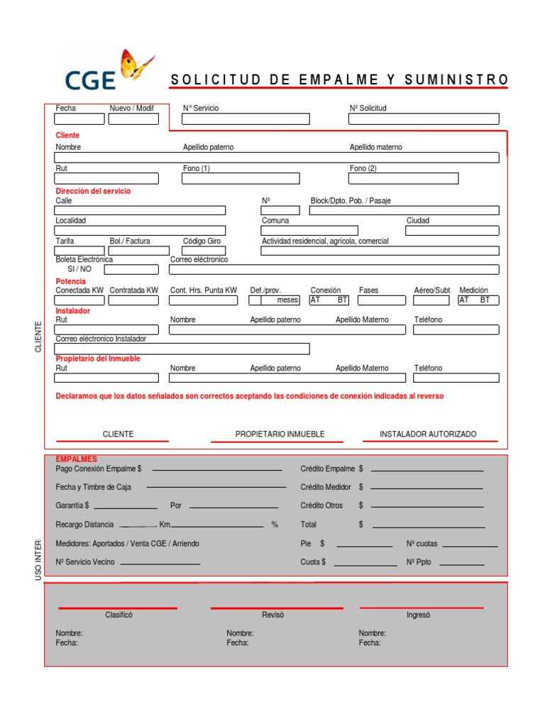 Solic. de Empalme CGE PDF | PDF | Business | Negocios