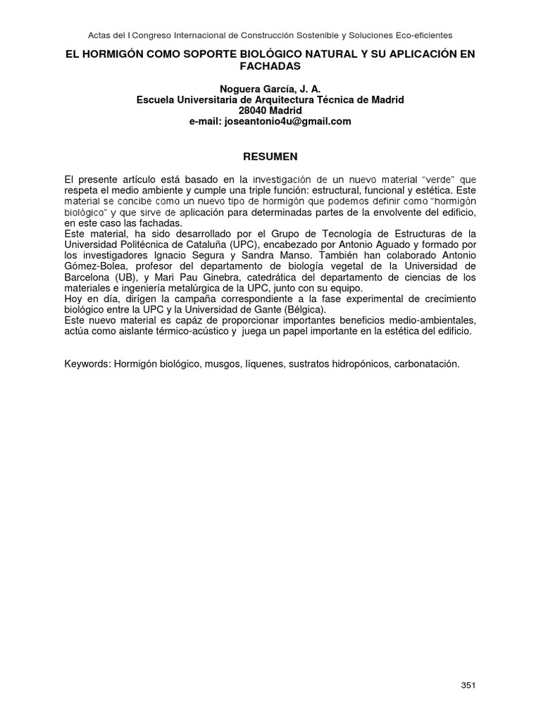 Hormigón Biológico para Fachadas Vivas | PDF | Hormigón | Musgo