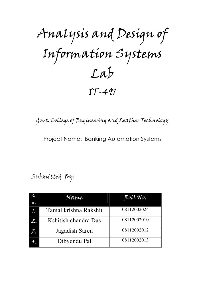 Analysis and Design of an Automated Banking System Using HTML ...