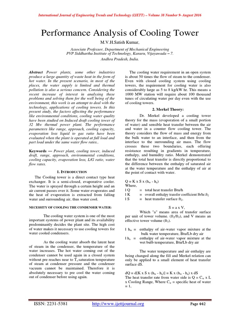 Performance Analysis of Cooling Tower | PDF | Air Conditioning | Humidity