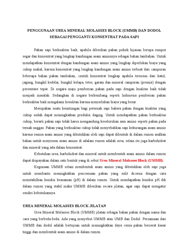 UMMB & Dodol: Alternatif Konsentrat Sapi | PDF