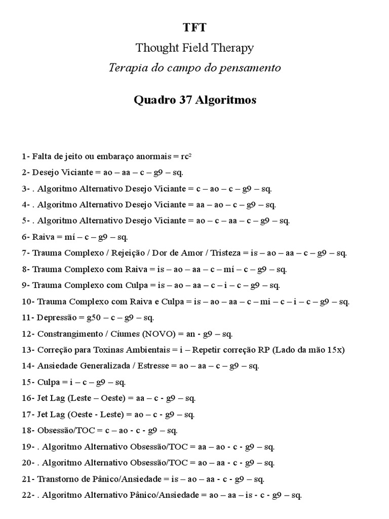 TFT Tabela de Algoritmos - Thought Field Therapy | PDF | Emoções ...