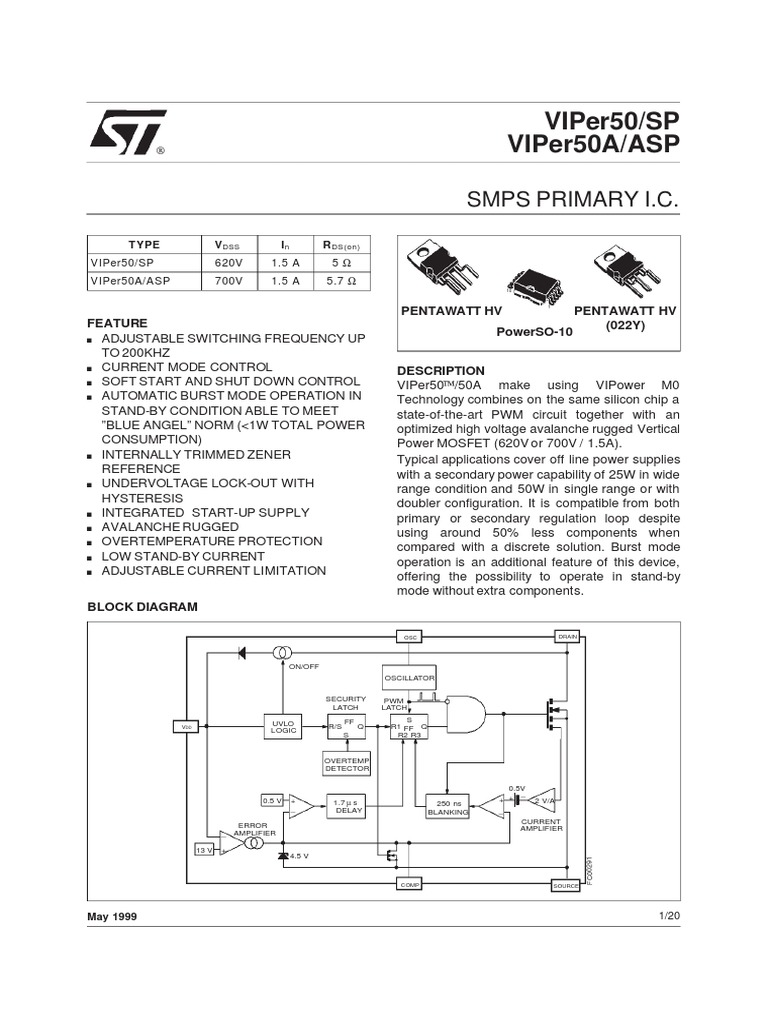 Viper50/Sp Viper50A/Asp: Smps Primary I.C | PDF | Amplifier | Capacitor