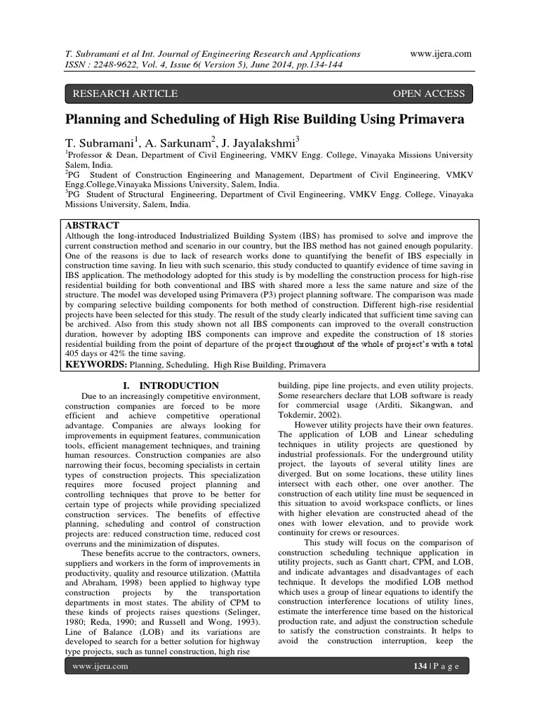 Planning and Scheduling of High Rise Building Using Primavera | PDF ...