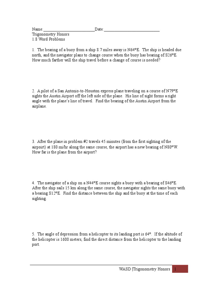 Worksheet 1.8 Word Problems | PDF | Water Transport | Aviation
