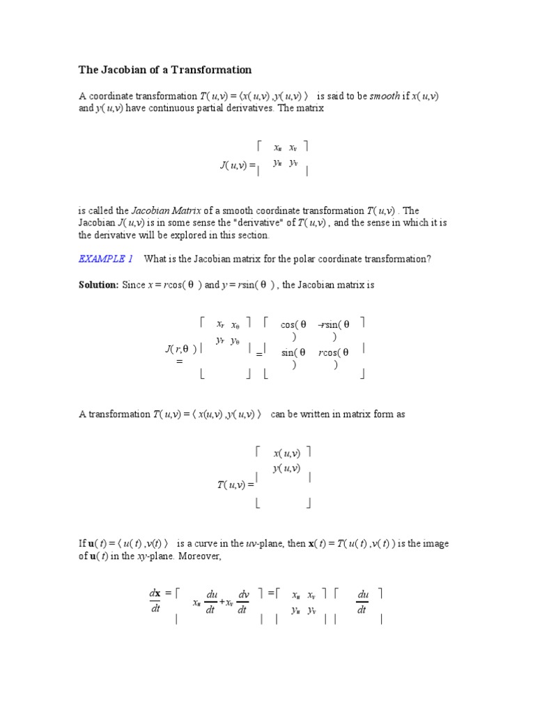 The Jacobian of A Transformation 1 | PDF | Coordinate System | Derivative