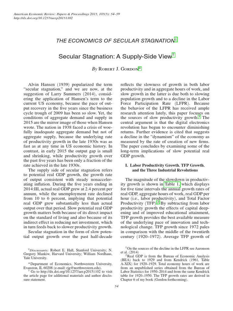 Secular Stagnation: A Supply-Side View | PDF | Economic Stagnation ...