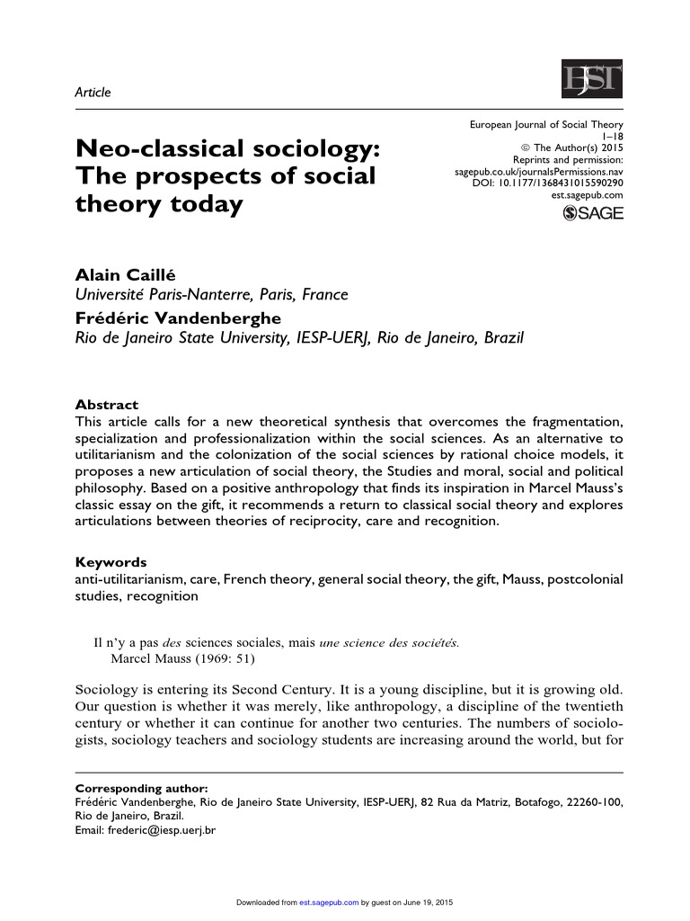 Neo-Classical Sociology - The PR - Alain Caille PDF | PDF | Social ...