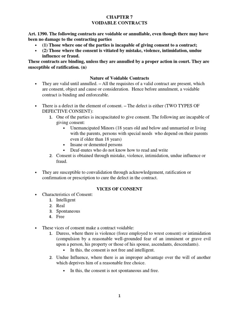 Voidable Contracts Explained | PDF | Annulment | Ratification