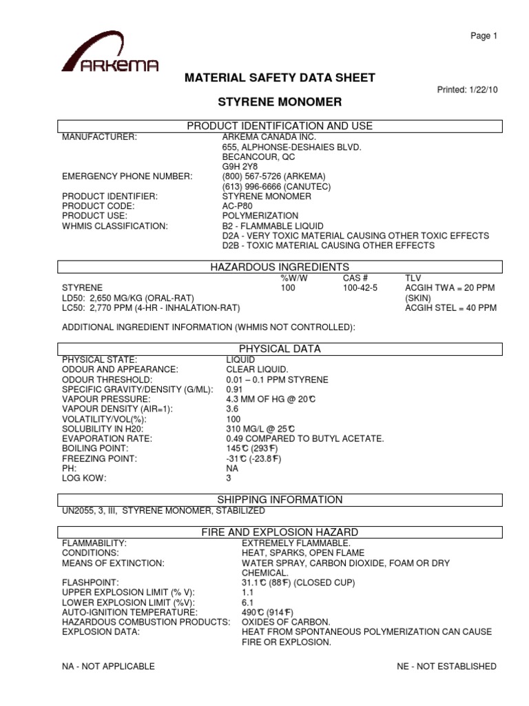 Styrene | PDF | Combustion | Explosion
