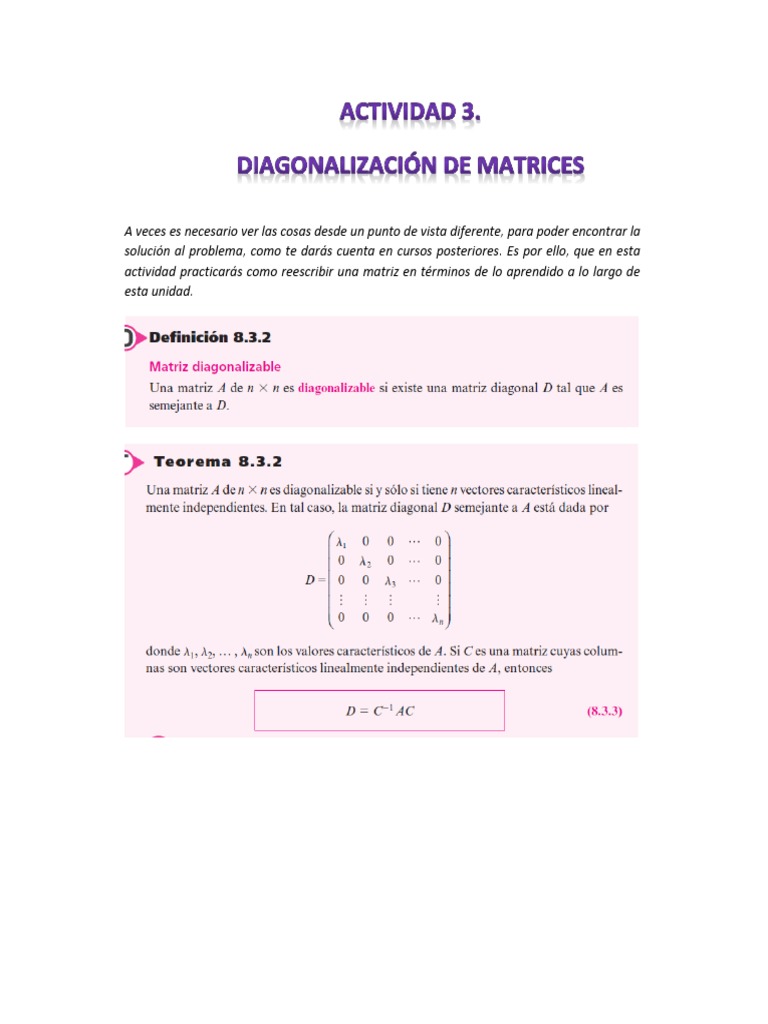Diagonalización de Matrices | PDF | Valores propios y vectores propios | Matriz (Matemáticas)