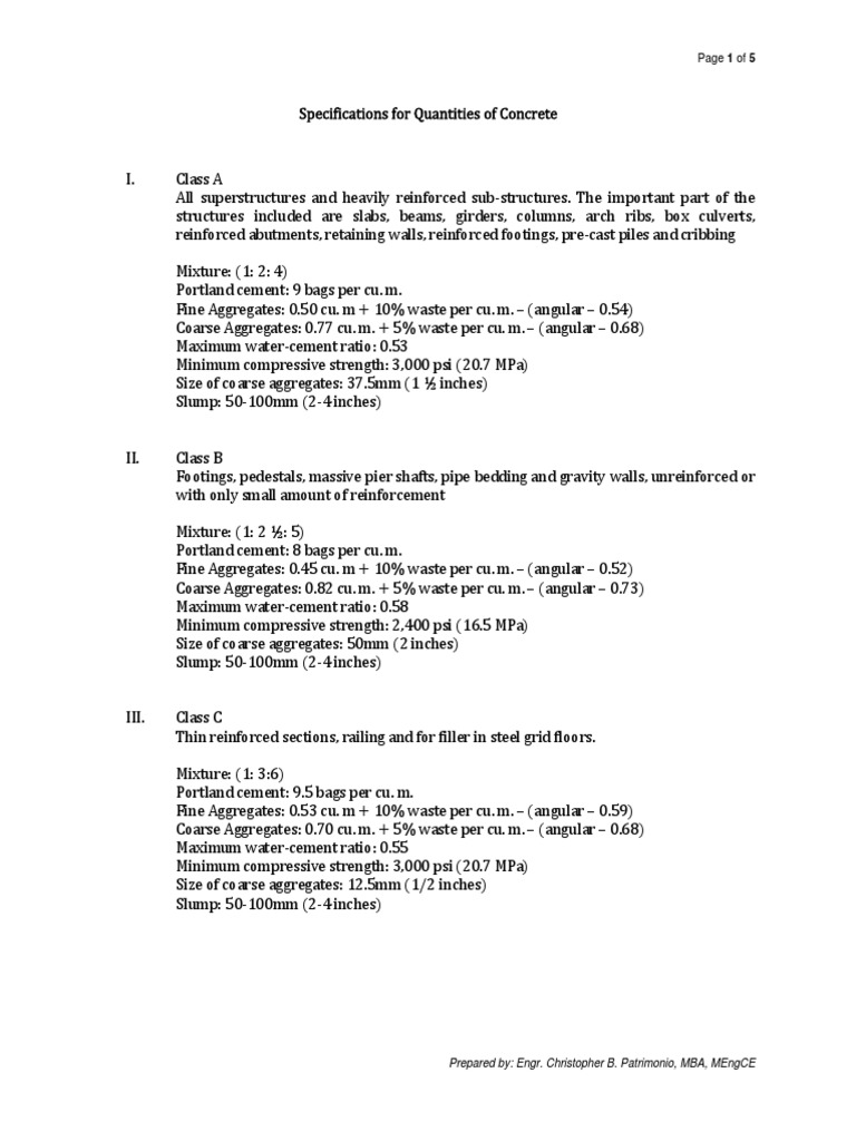 Concrete Mix Specs | PDF | Construction Aggregate | Concrete
