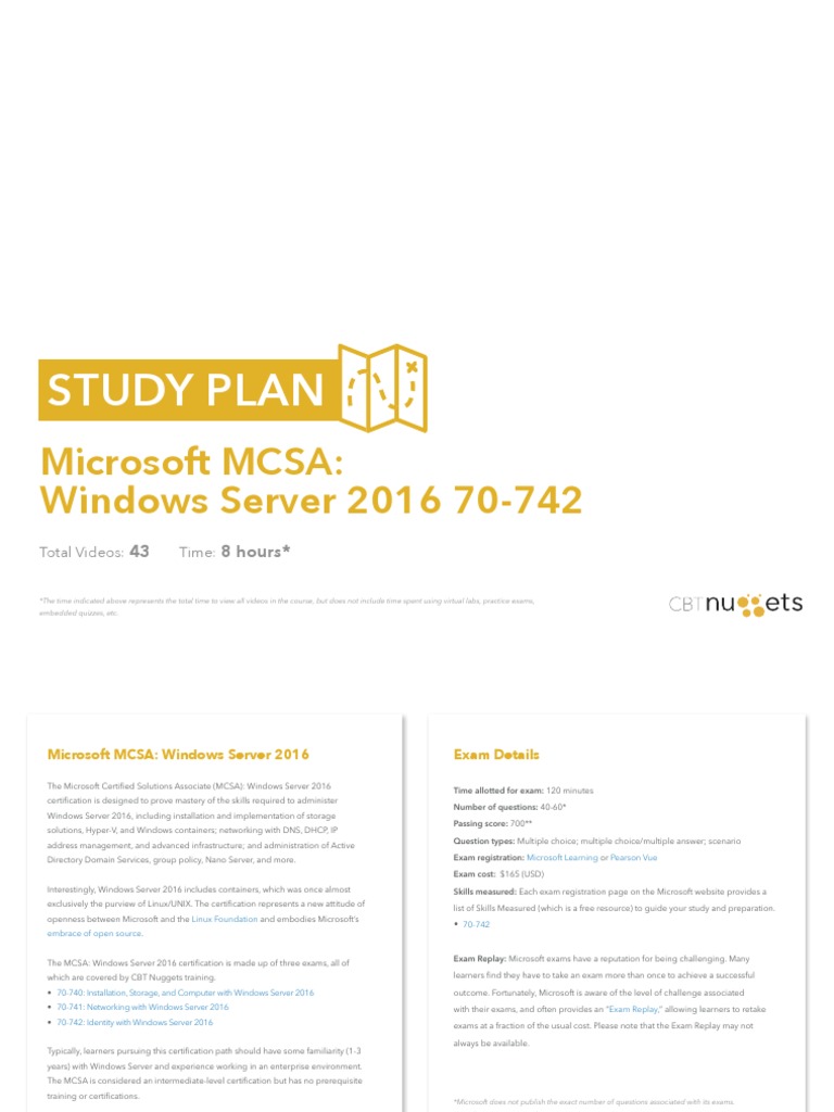 Study Plan Microsoft MCSA Windows Server 2016-70-742 | Download Free PDF | Microsoft Certified ...