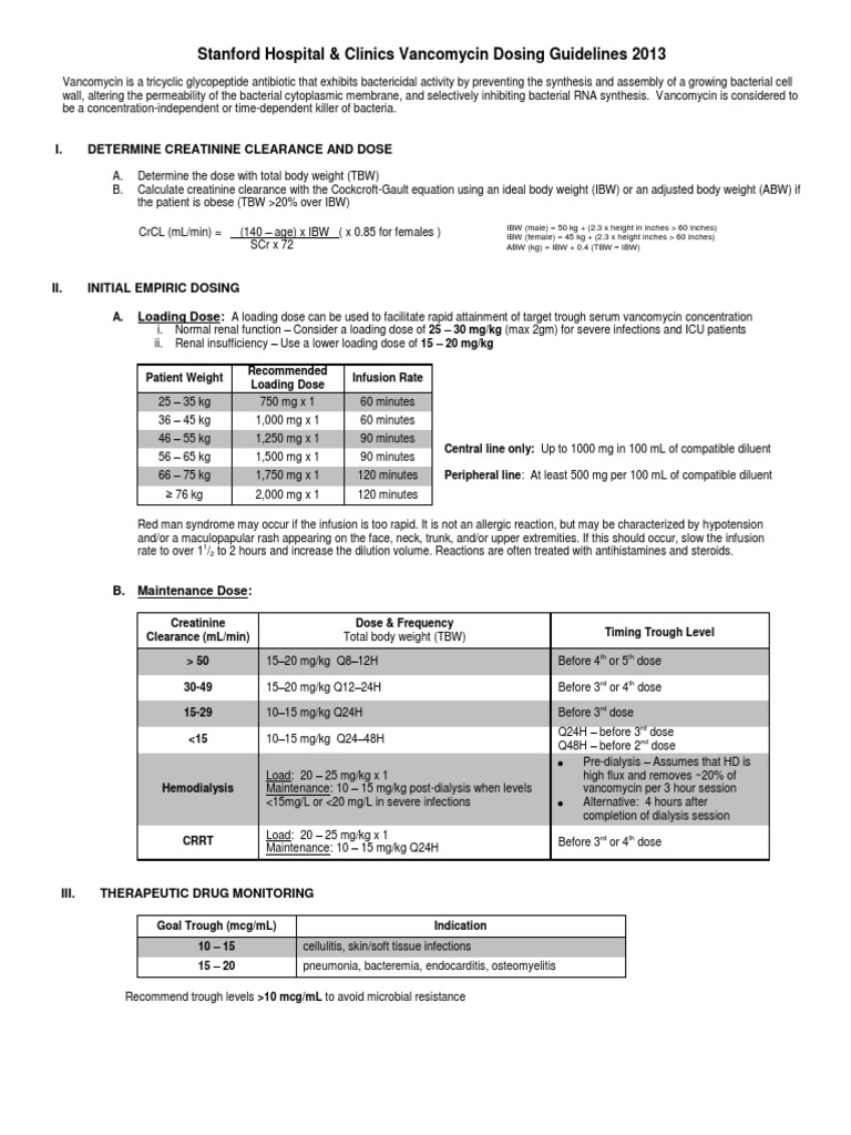 Vancomycin Dosing Guidelines 2013 | PDF | Renal Function | Clinical ...
