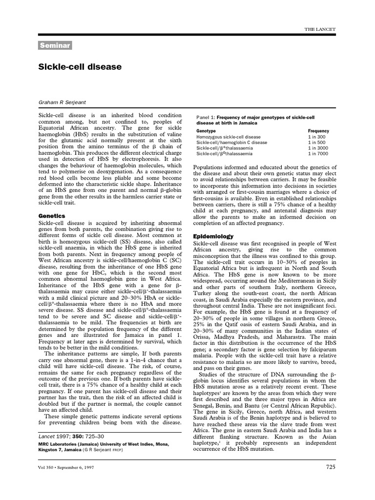 Sickle-Cell Disease: Genetics, Epidemiology, and Prevention | PDF ...