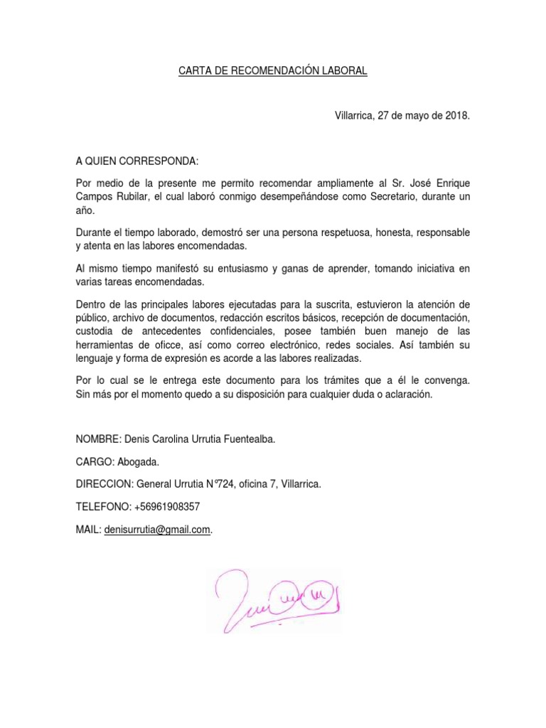 Carta de Referencia Laboral | PDF | Crecimiento personal y profesional