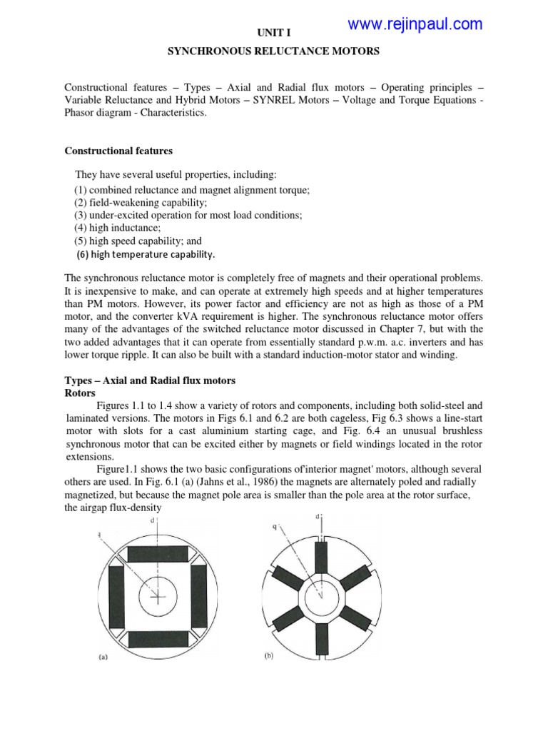 Unit I Synchronous Reluctance Motors | PDF | Electric Motor ...
