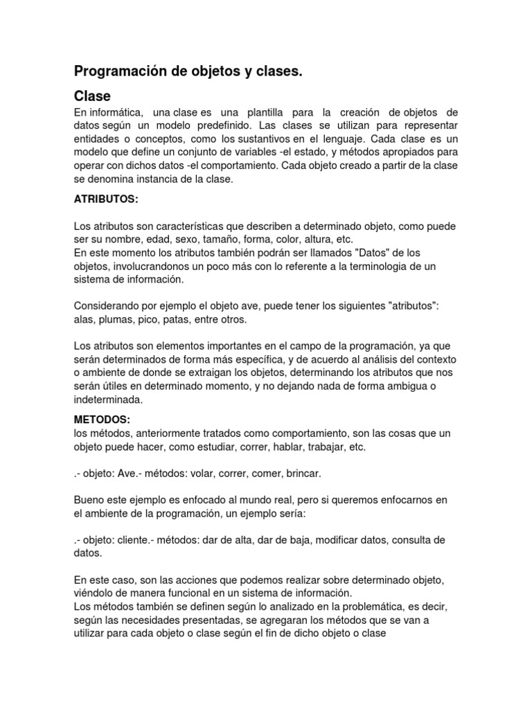 Programación de Objetos y Clases | Descargar gratis PDF | Objeto ...