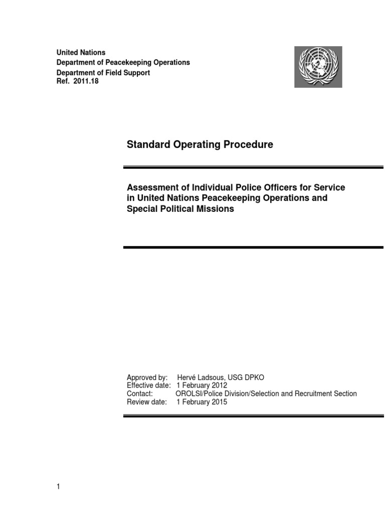 UN Police Officer Assessment SOP | PDF | Peacekeeping | United Nations