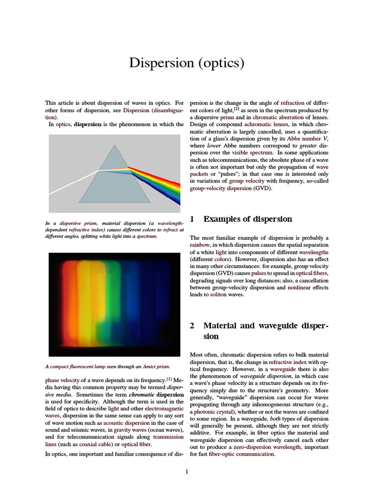 Dispersion (Optics) | PDF | Dispersion (Optics) | Electromagnetic Radiation
