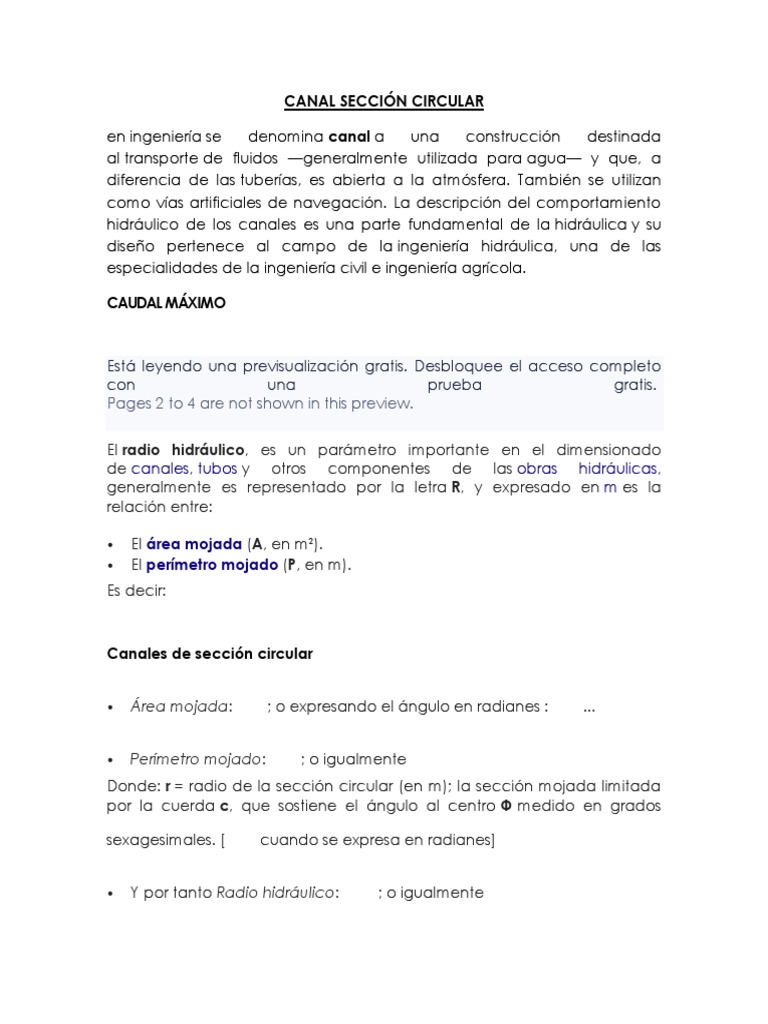 Canal Sección Circular | PDF | Hidráulica | Ecuaciones