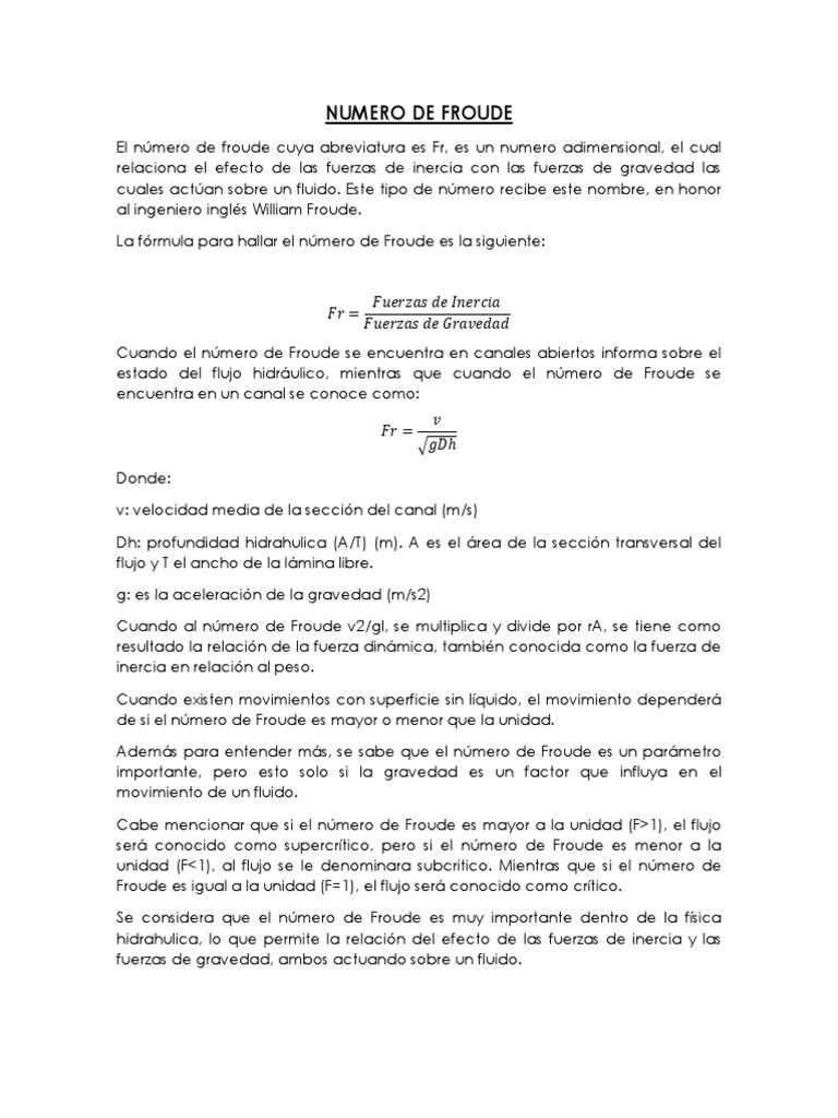 El número de Froude: una relación adimensional clave entre fuerzas de ...