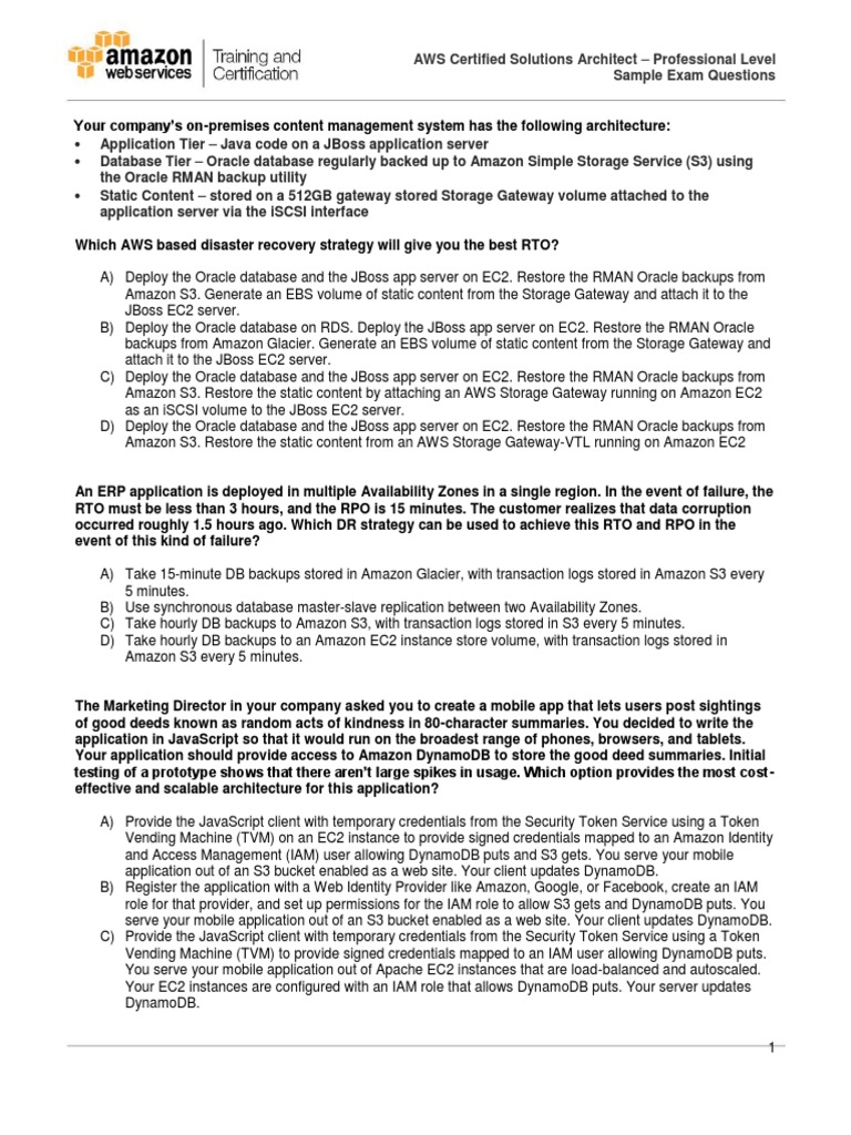 AWS Certified Solutions Architect Professional Exam | PDF | Load Balancing (Computing ...