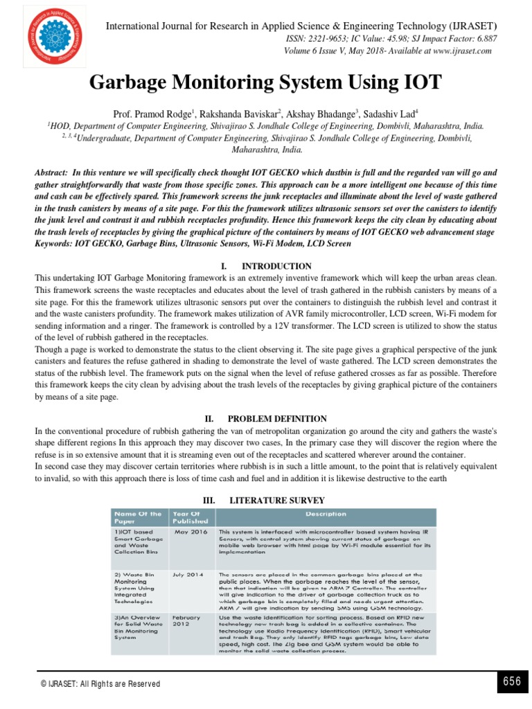 Garbage Monitoring System Using IOT | PDF | Internet Of Things ...