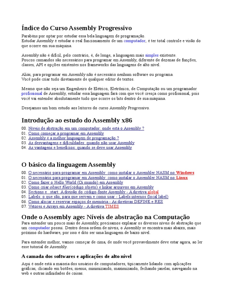 Assembly Progressivo | PDF | Linguagem Assembly | Linguagem de programação