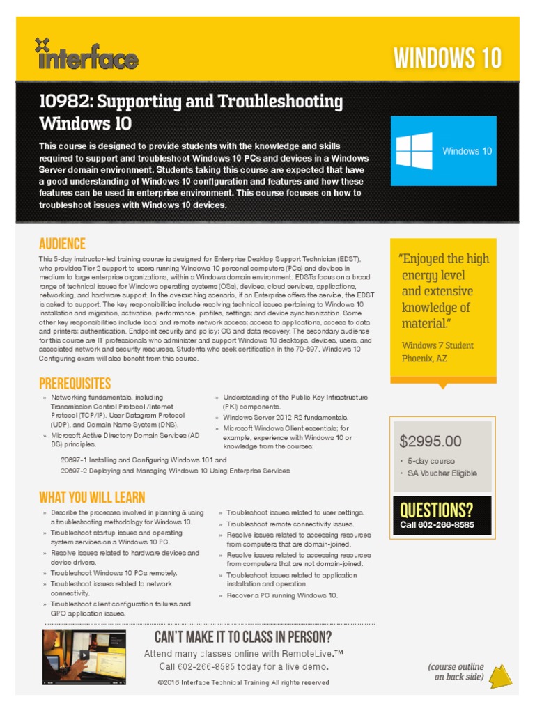 Supporting and Troubleshooting Windows 10 Outline 1 | PDF | Windows 10 ...