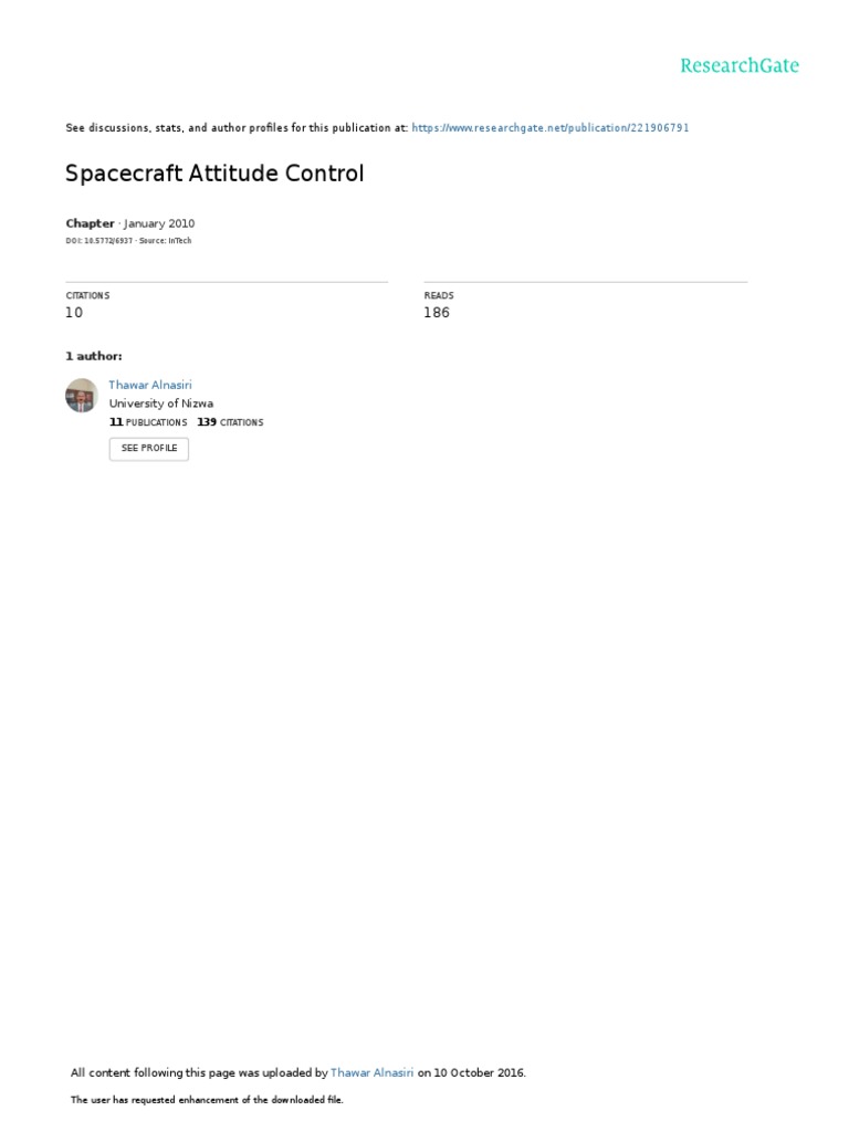 Spacecraft Attitude Control | PDF | Control Theory | Attitude Control