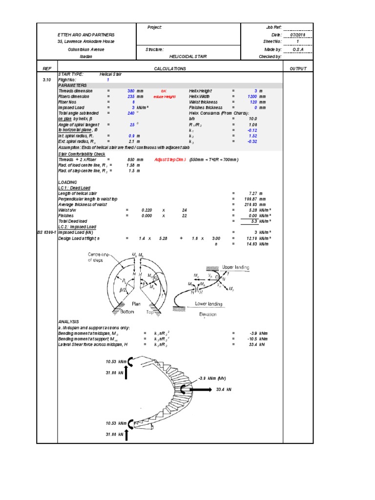 Helicoidal Stair Design Spreadsheet by Olusegun - Verified | PDF ...