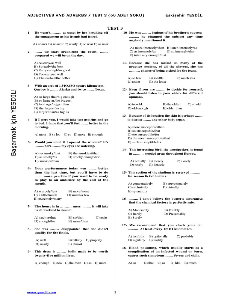 Adjectives Adverbs TEST3 | PDF