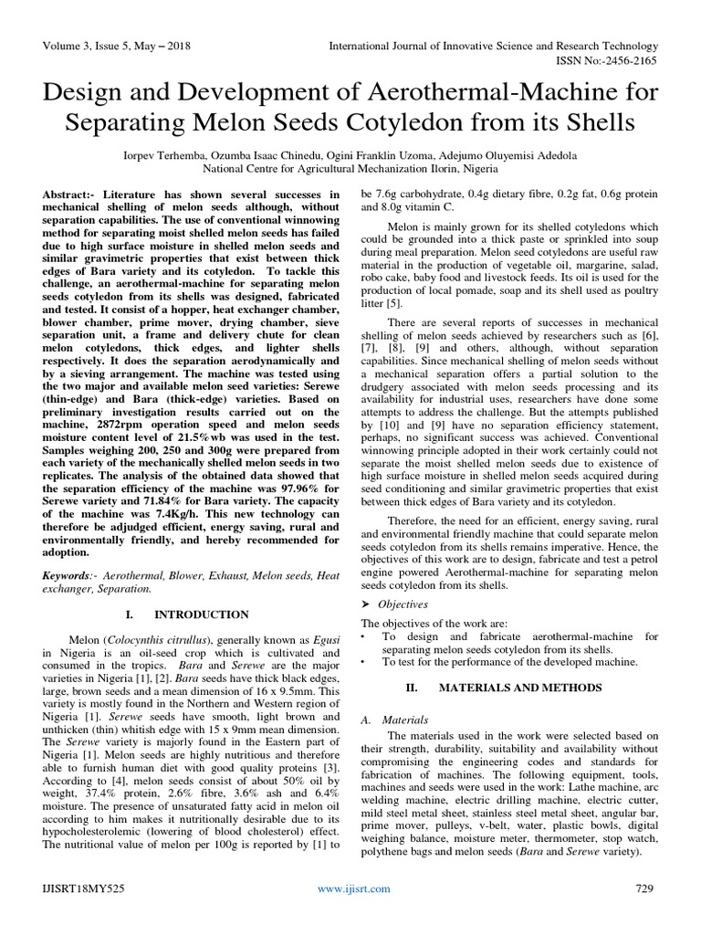 Design and Development of Aerothermal-Machine For Separating Melon ...